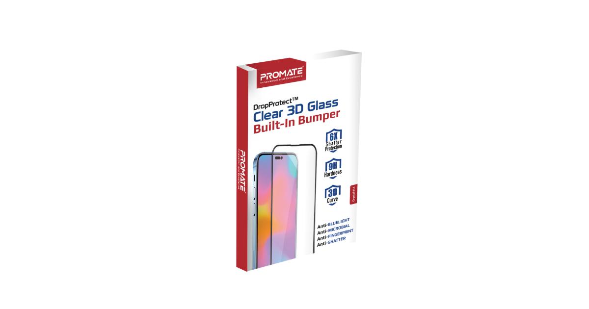 Promate Crystal-i14ProMax Clear Glass Screen Protector, Anti ...