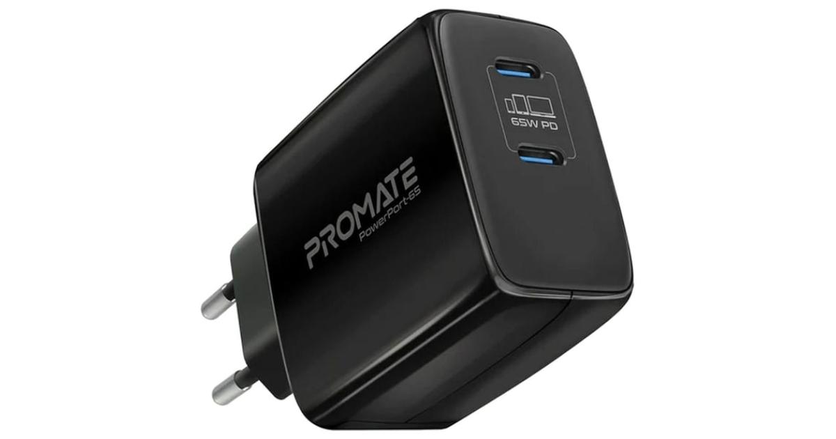 Promate PowerPort-65W Super Speed GaN Fast Charging Adapter with Dual ...