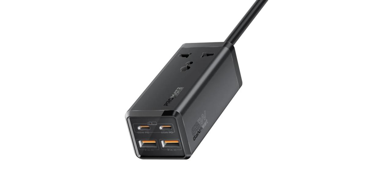 Promate PowerBrix-GaN65, 65W Multi-Port Power Strip with Universal AC ...
