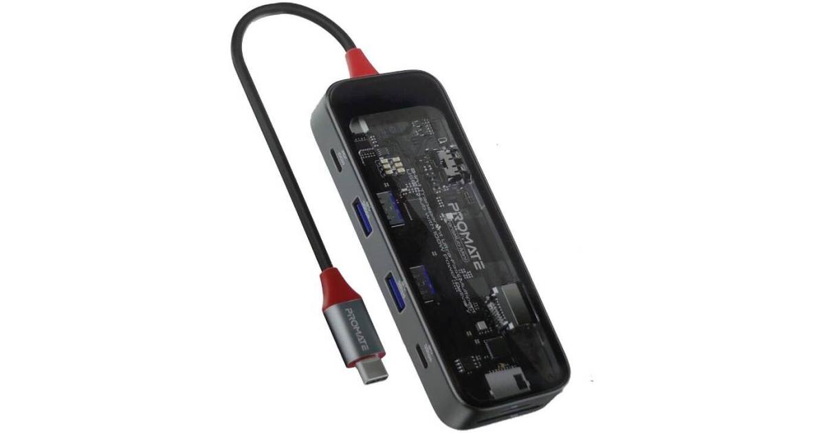 Promate TransHub-Mini 8-in-1 Transparent Ultra-Fast Multi-Port USB-C Hub with 100W PD | TranHub ...