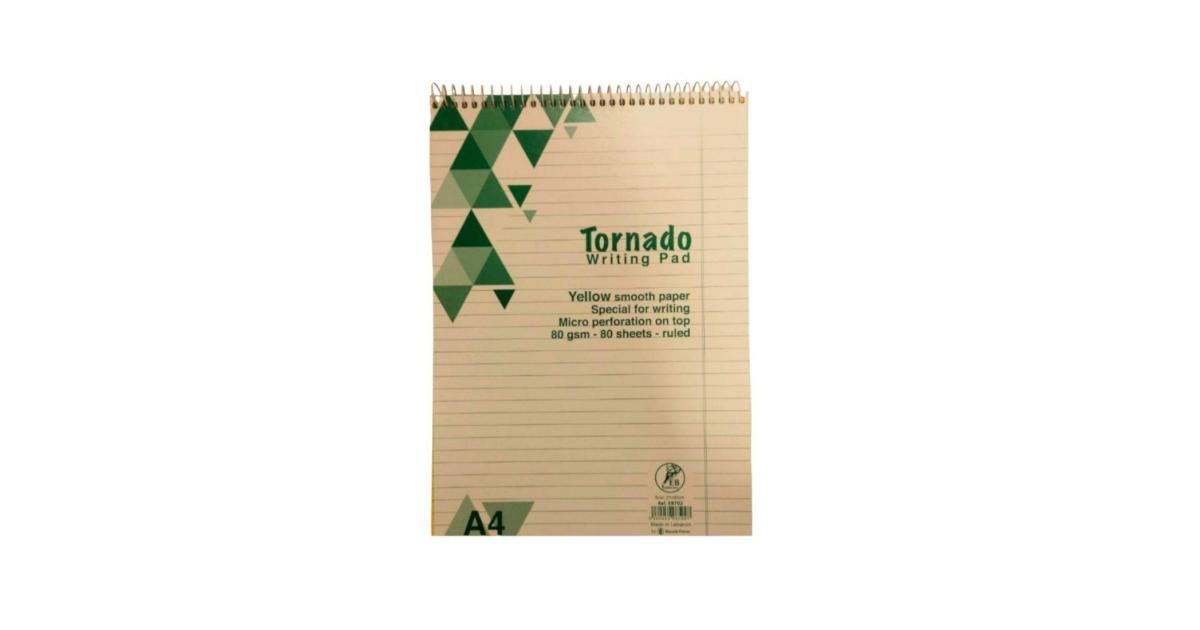 Tornado Writing Pad A4 Yellow Smooth Paper 80Sheets | EB703 | Mkateb.com