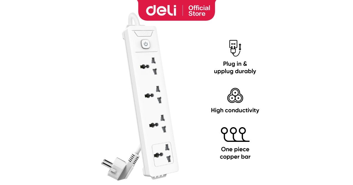 Deli ET404 Power Strip - 4 inputs , 5M | Deli-et404 | Mkateb.com